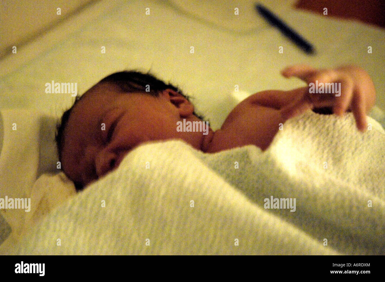 newborn baby seconds old caucasian colour color birth blur blurry Stock ...