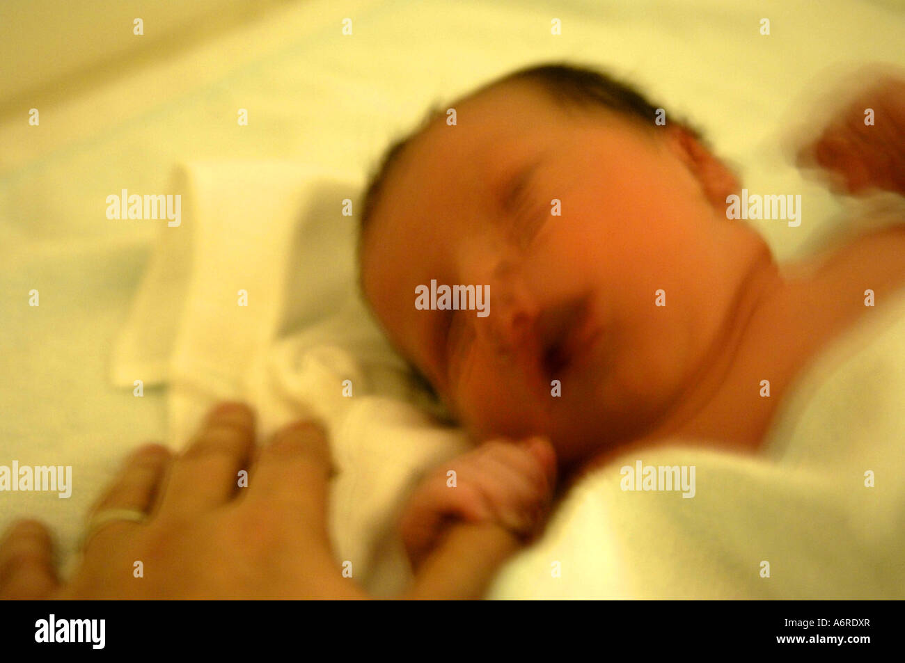 newborn baby seconds old caucasian colour color birth blur blurry Stock ...