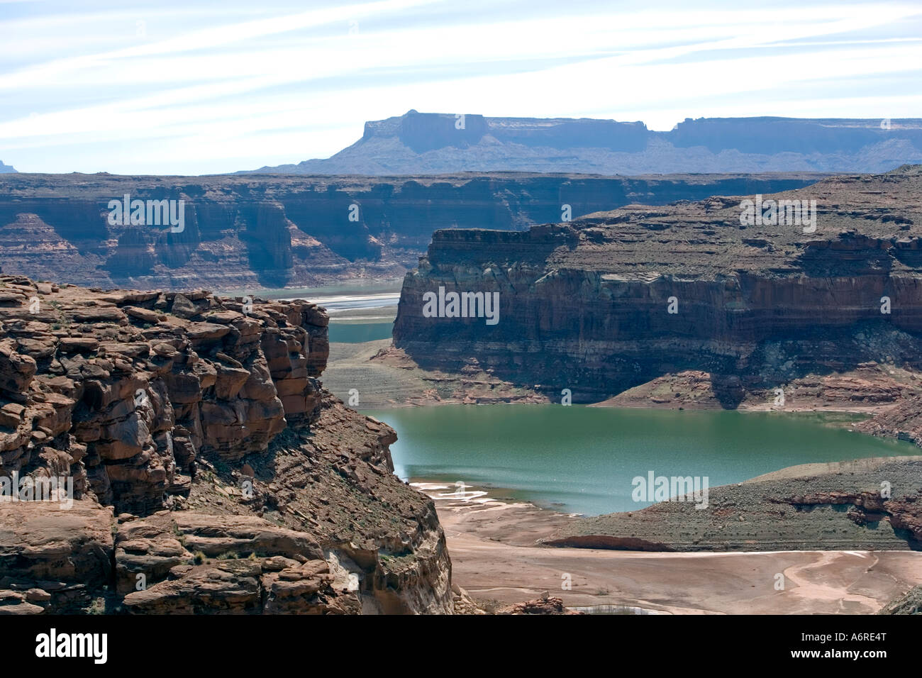 Lake Powell drying up. Colorado river and desert cliffs in southern ...