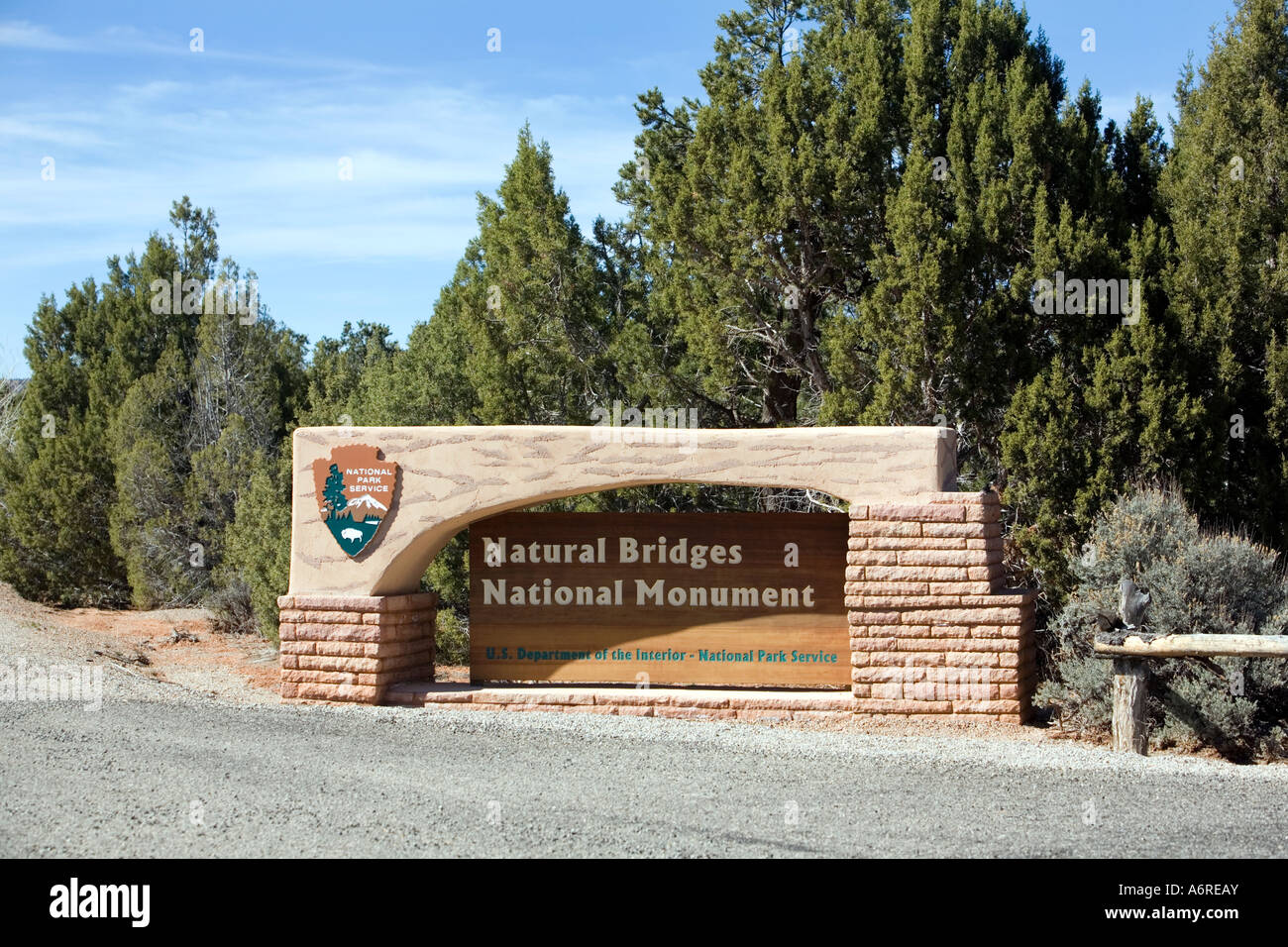 Natural Bridges national Monument sign in southern Utah NPS Stock Photo ...