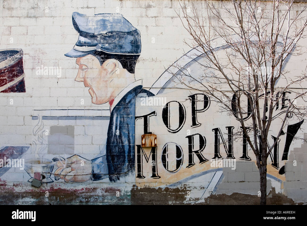 Sign faded building Top O The Morning old sign on side of building in ...