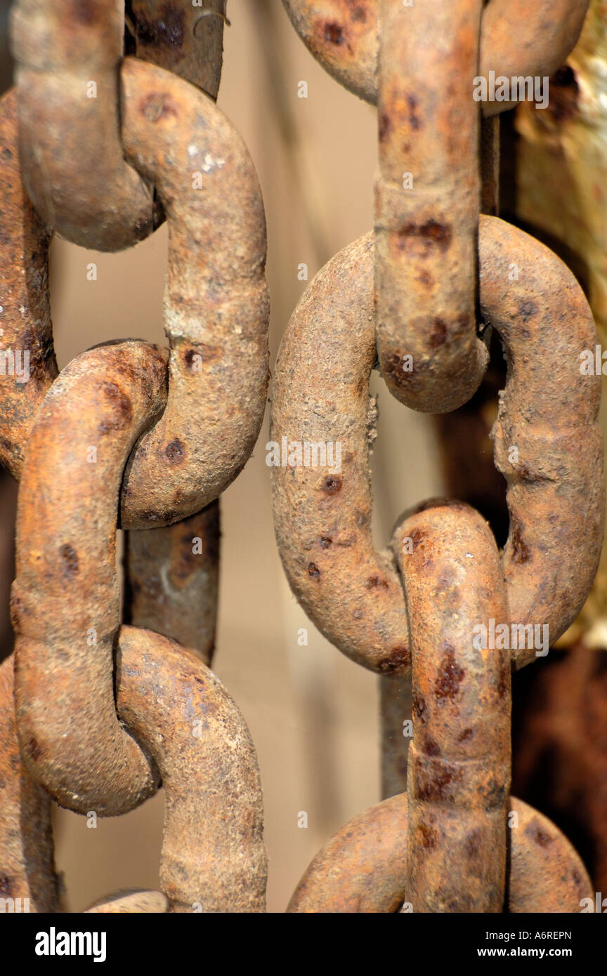 Links of heavy rusty steel chains Stock Photo - Alamy