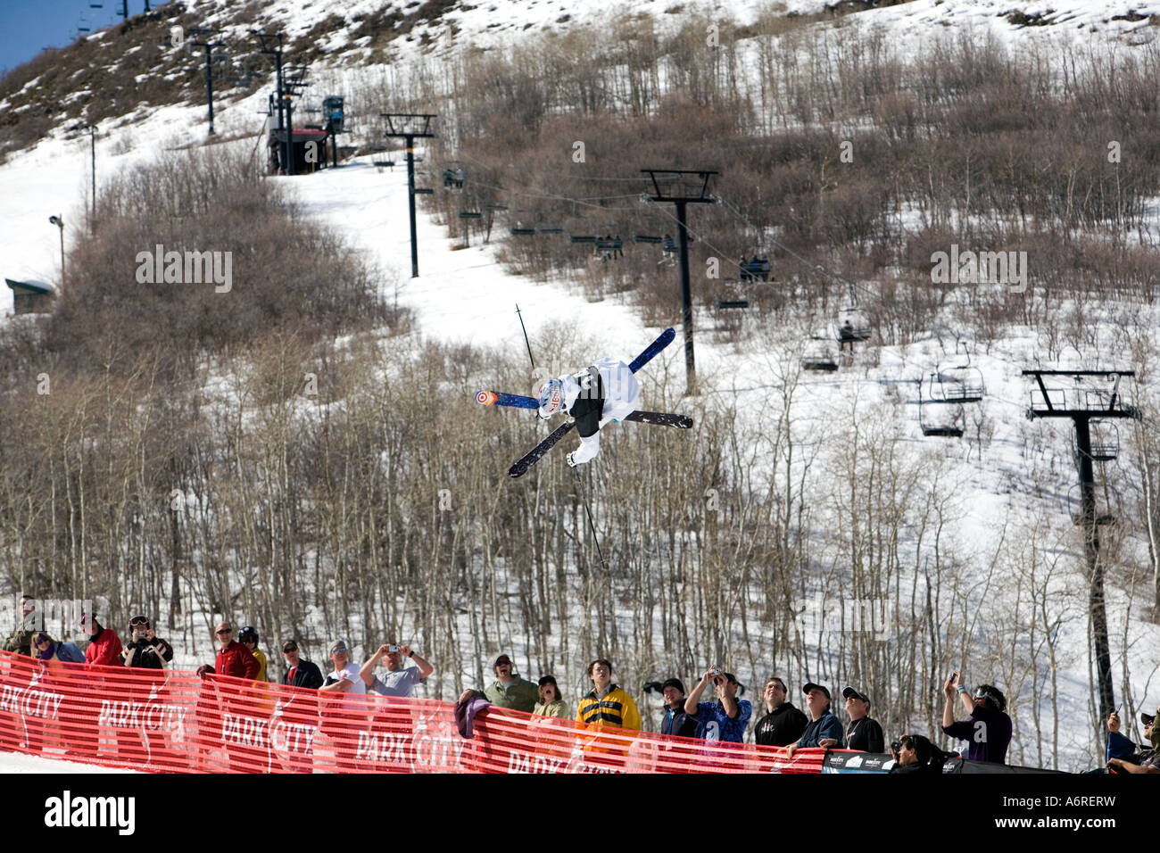 World Superpipe ski Championship air over crowd Park City Utah Stock ...