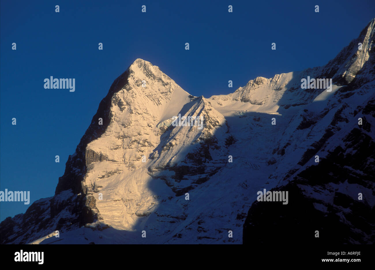 Mount Eiger seen from west from Schilthorn sunset with Eiger glacier ...