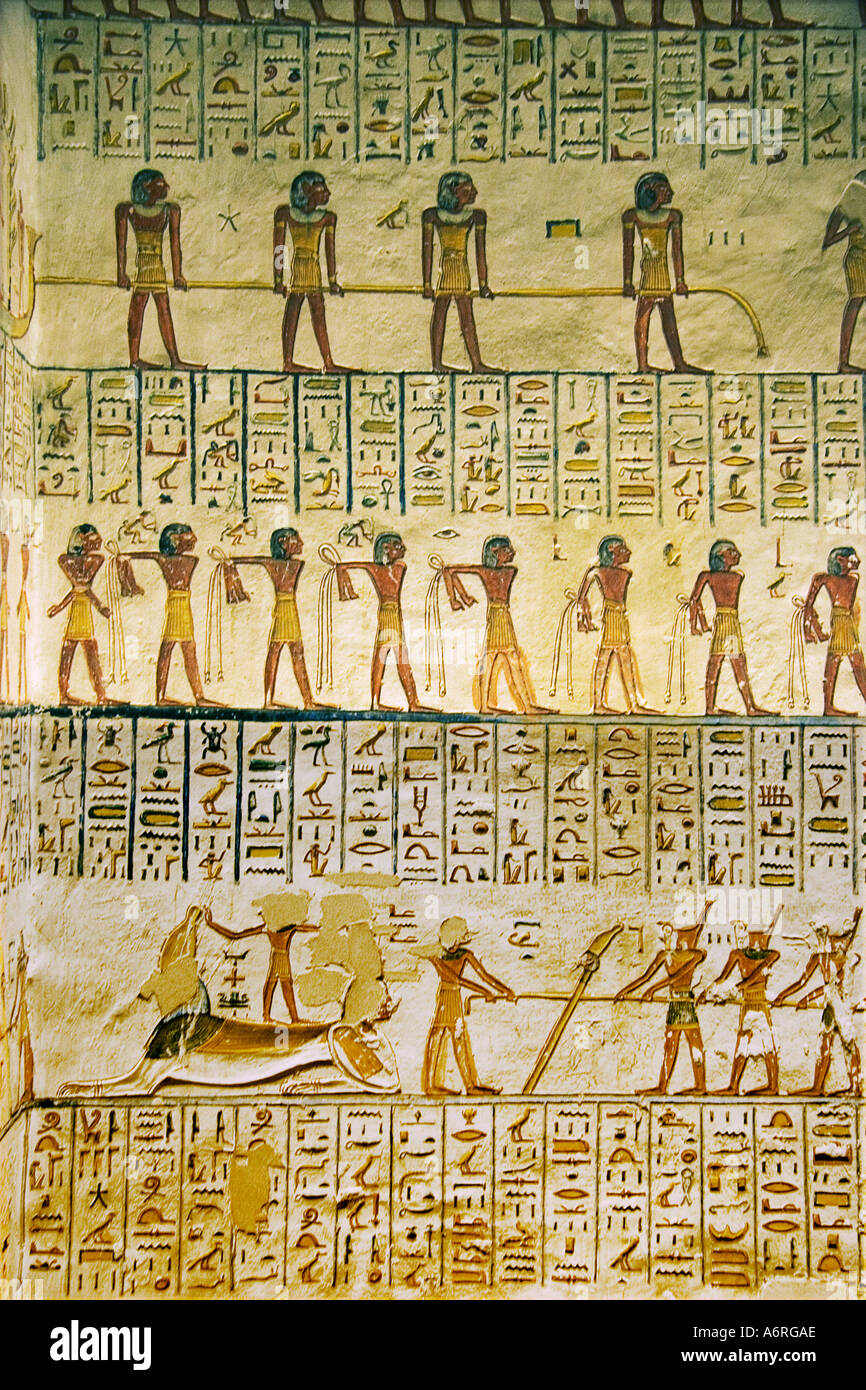 Painted wall relief inside Ramses IV s tomb in the Valley of the Kings ...