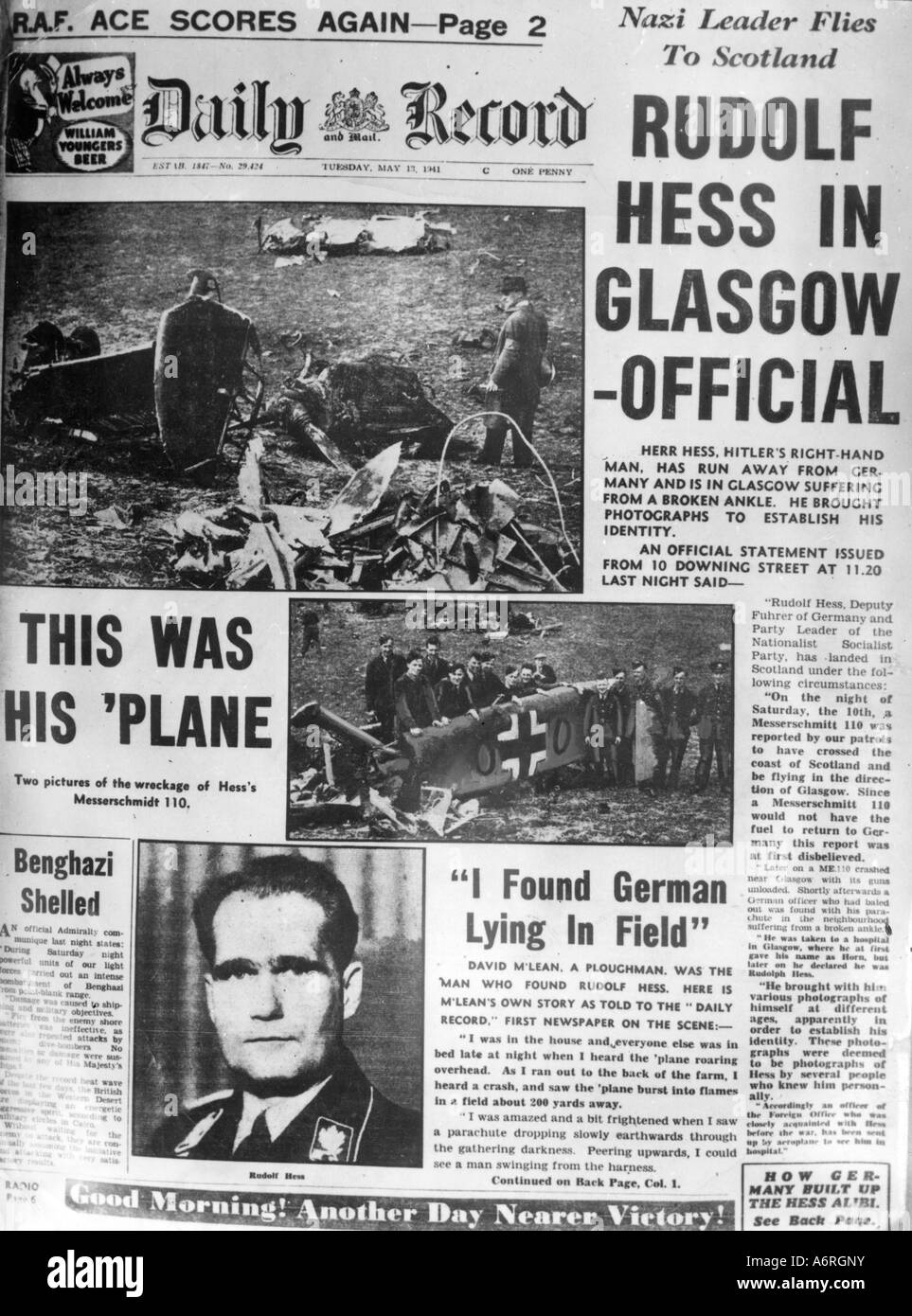 "Hess, Rudolf, 26.4.1894 - 17.8 1987, German politician (NSDAP), flight ...