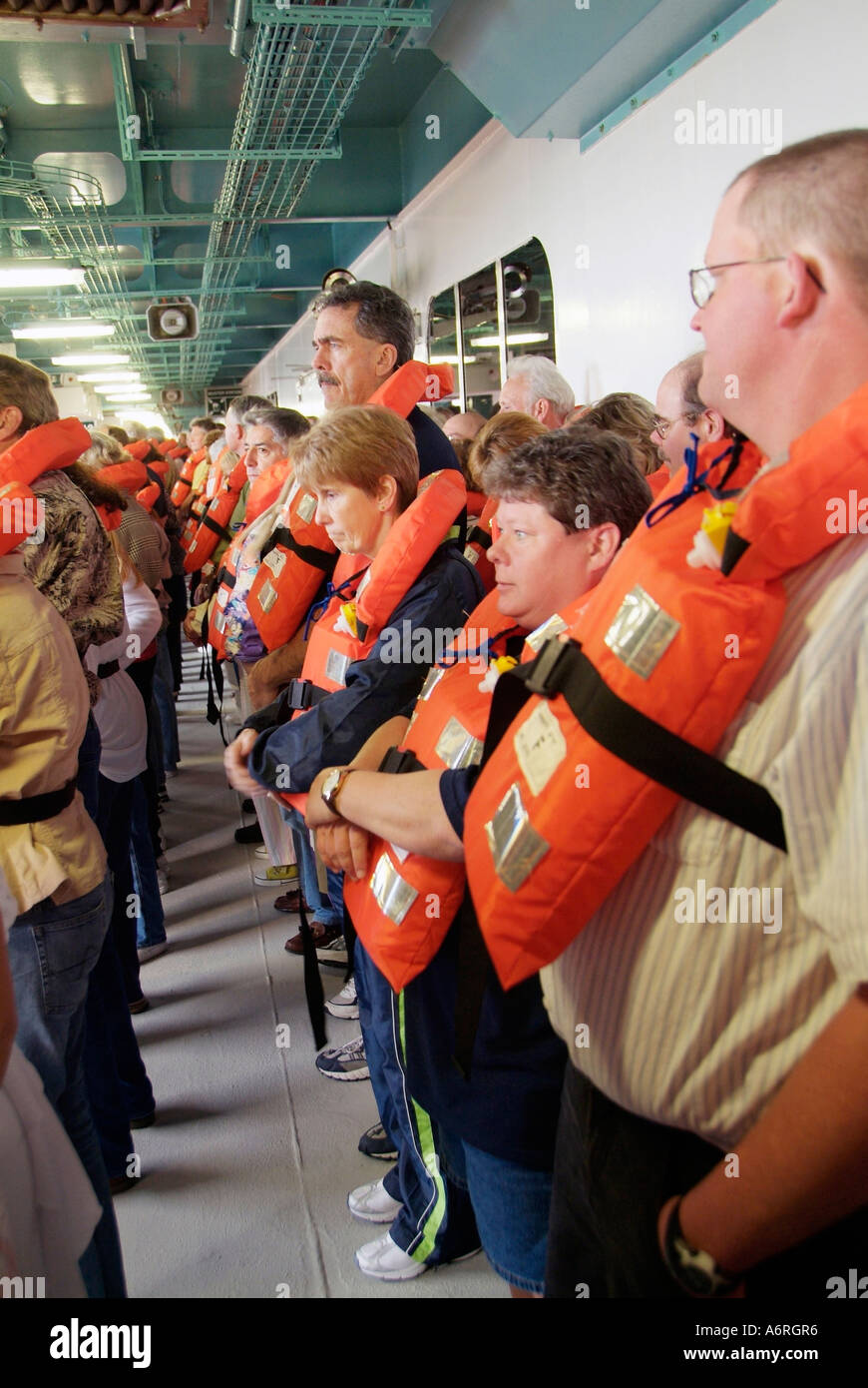 Life jacket vest drill aboard the Cruise Ship Carnival Fantasy Stock ...