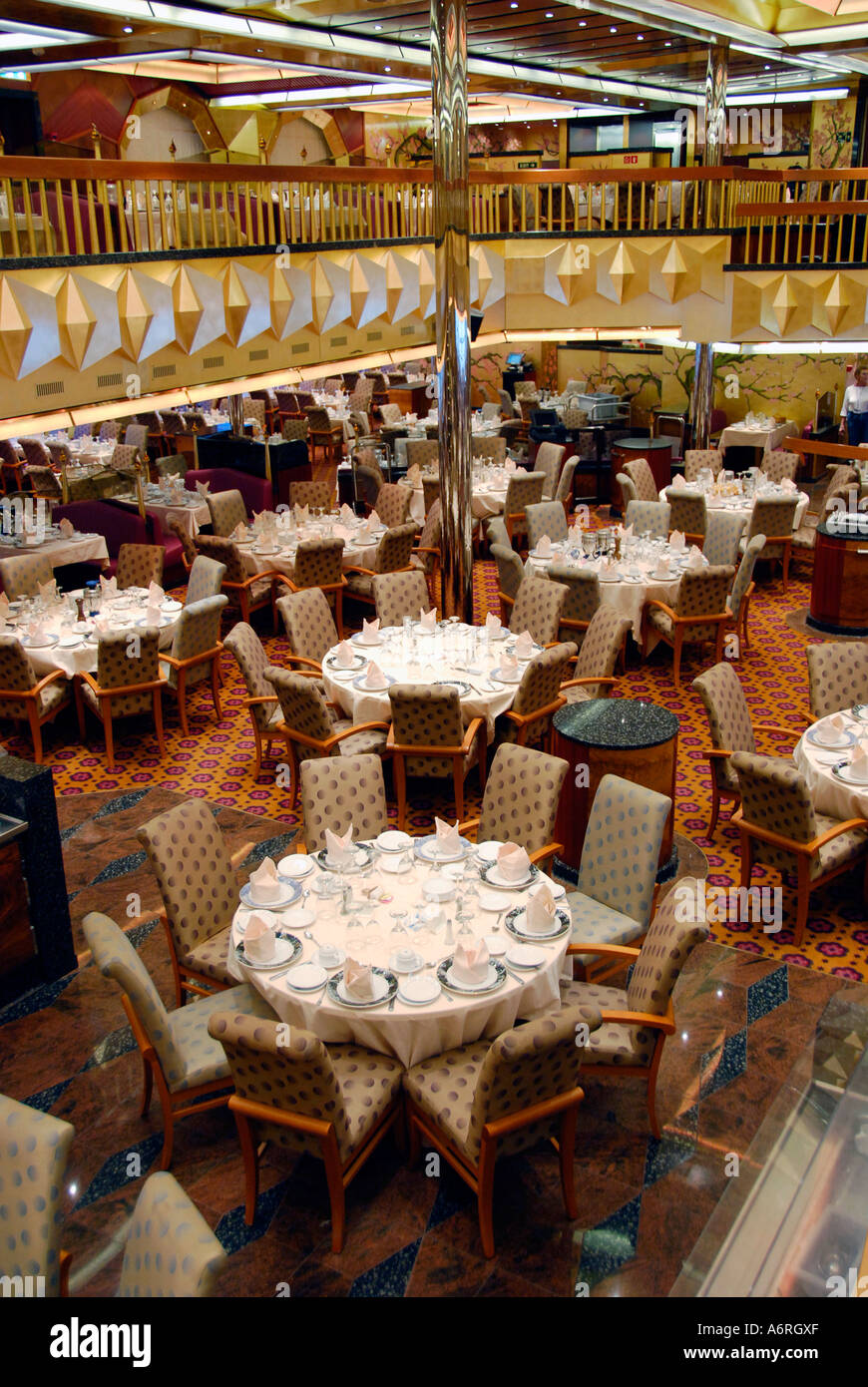 Dining room with prepared tables aboard the Cruise Ship Stock Photo - Alamy
