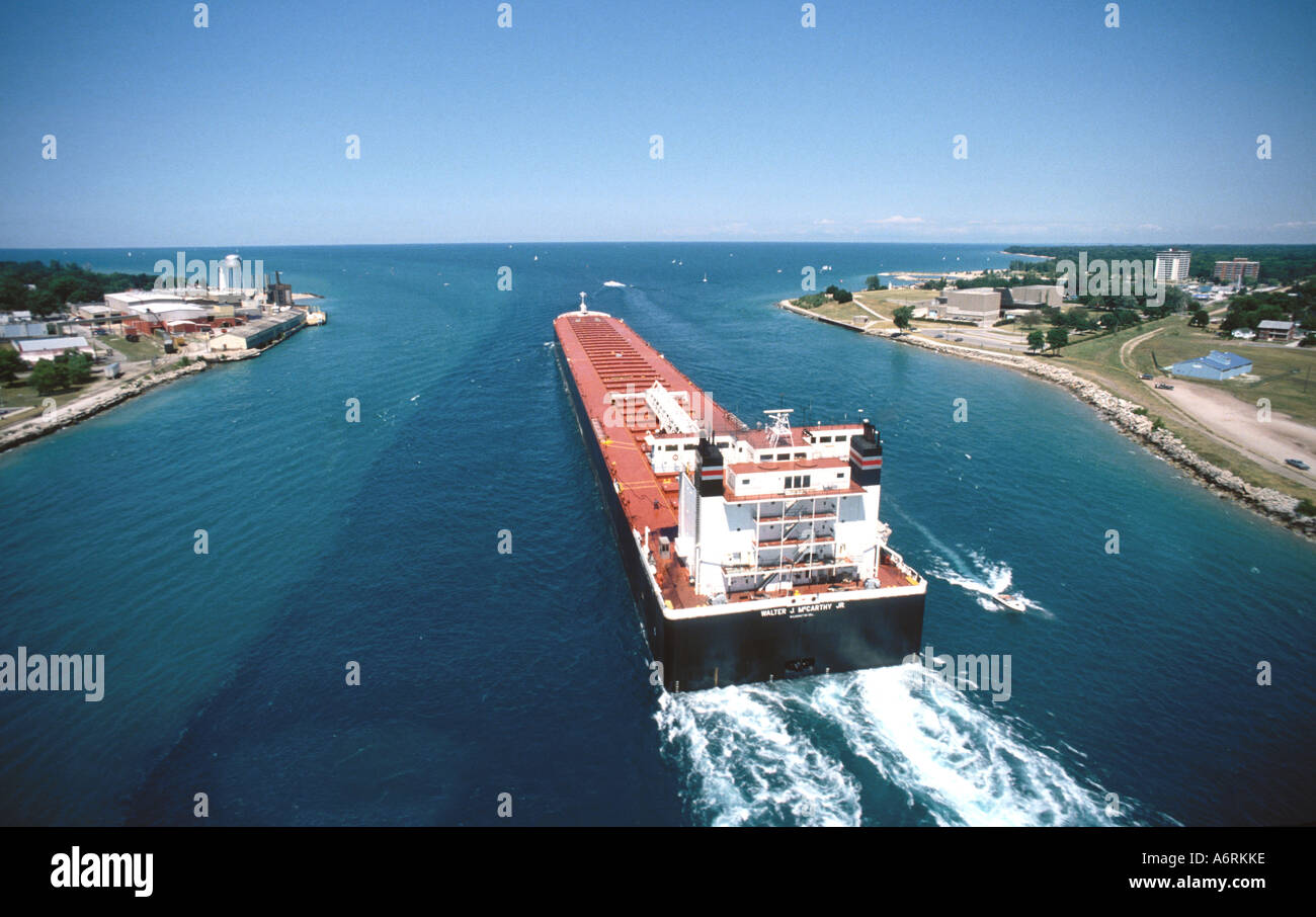 Bulk Container ship going into lake Huron at Port Huron Michigan Stock ...