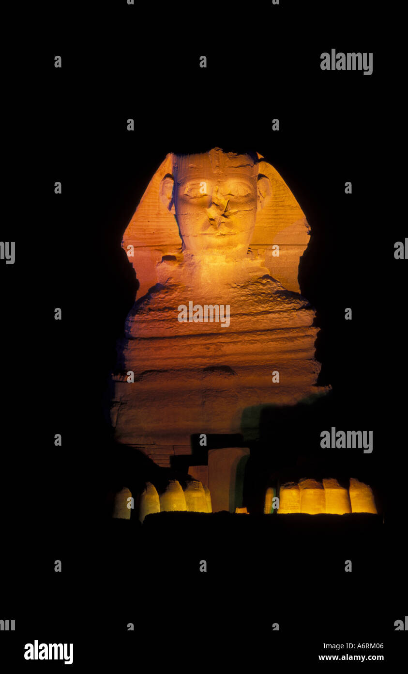 Egypt, Giza, Sphinx at night during sound and light show, Giza Plateau ...