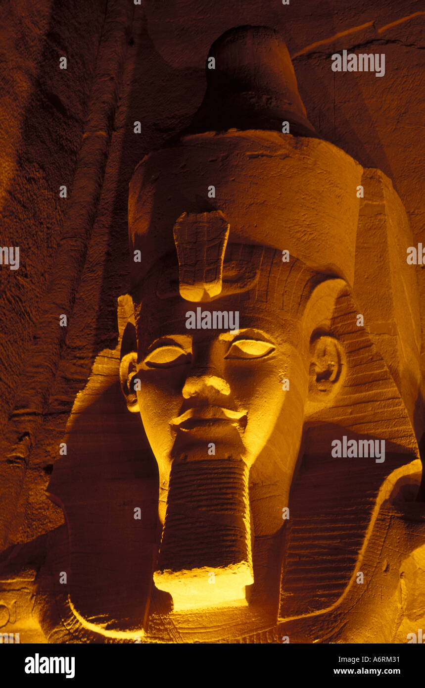 Egypt, Abu Simble, Lighted face of Ramesses II, Great Temple of ...