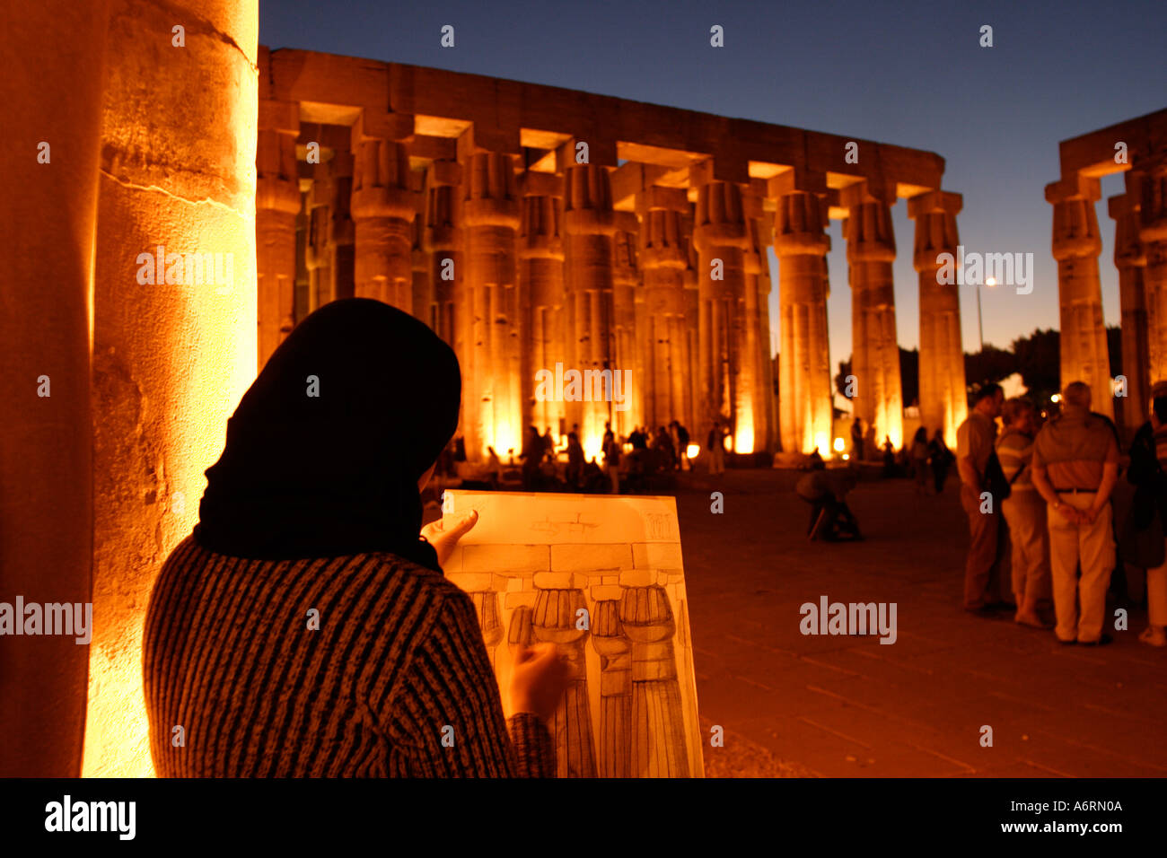 Luxor, temple of Thebe; drawing classes for young women in the temple ...