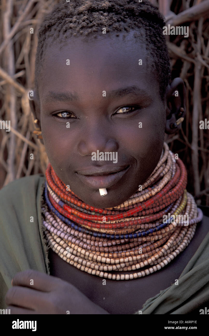 Africa, Ethiopia, Murle Region. Portrait of a Bumi girl. (Not avaible ...