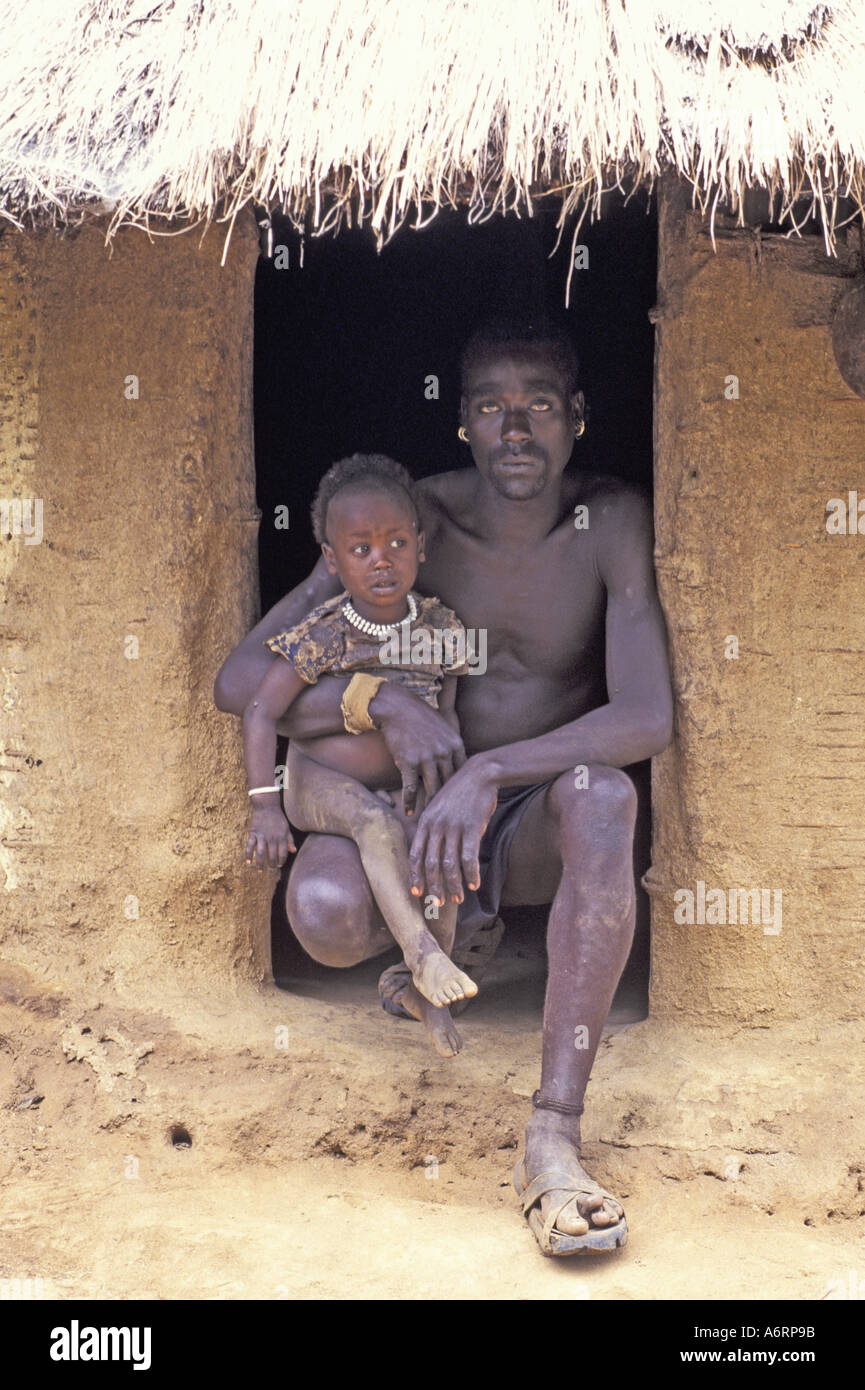 Africa, Ethiopia, Jinka village region. Male tribesman and child Stock ...