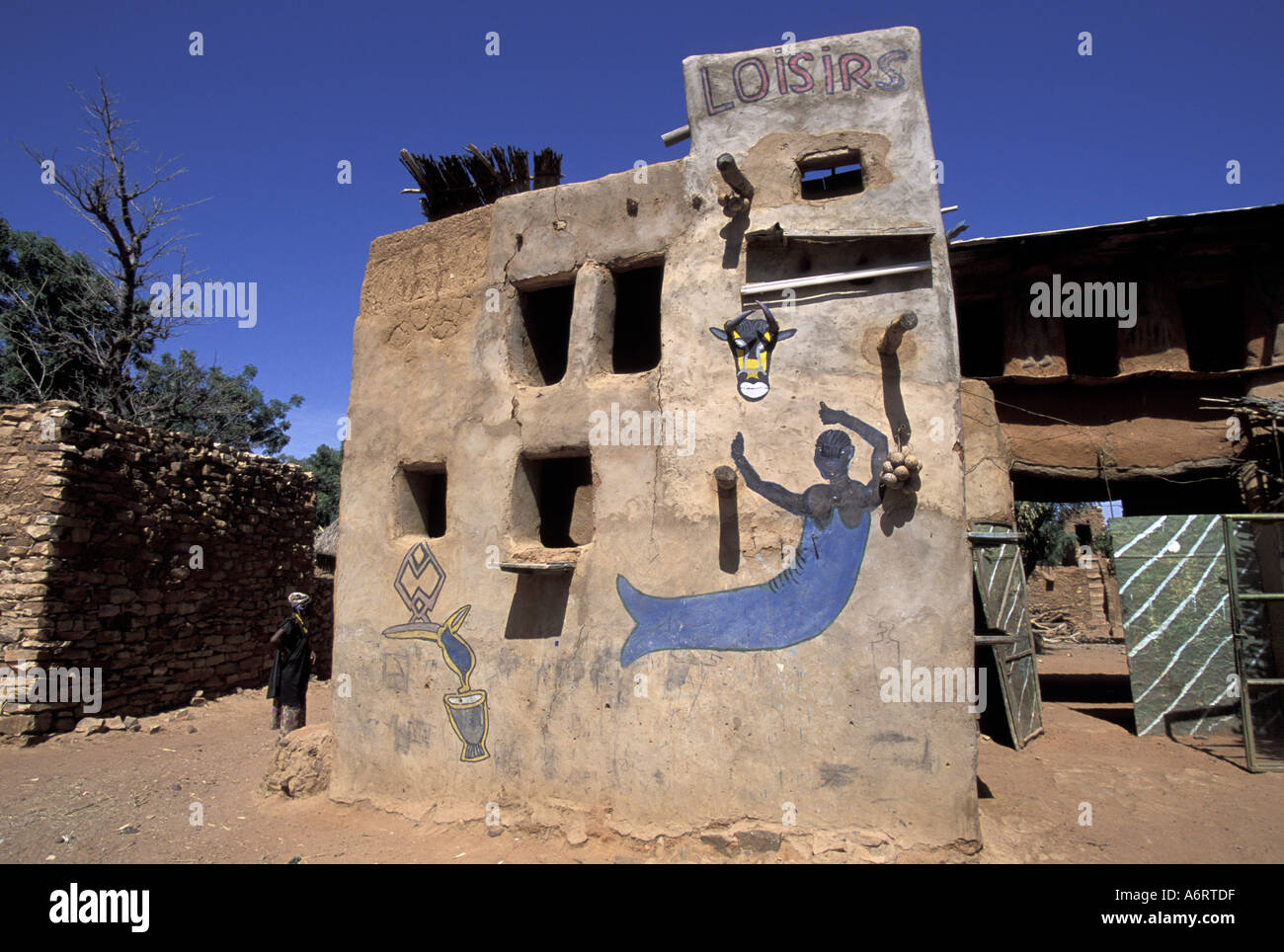Africa, Mali, Dogon Region, Songo village. Building with colored ...