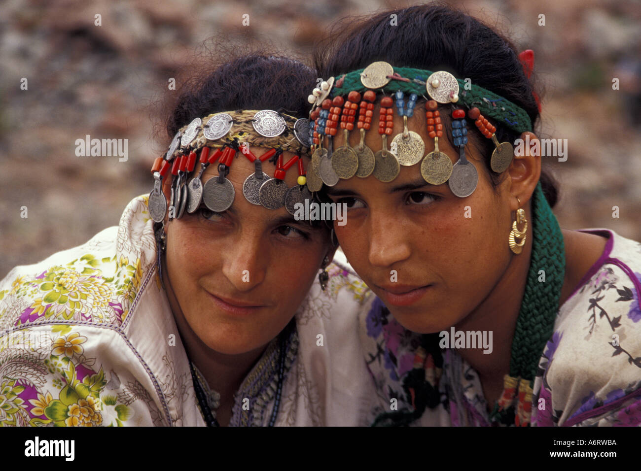 AFRICA, Morocco, Young Berber dancers in the foothills of Atlas ...