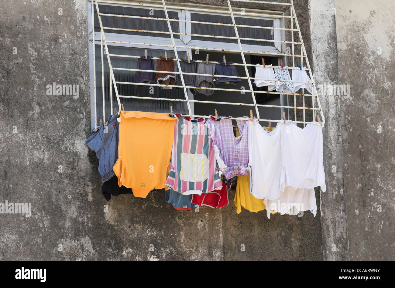 Laundry outside concrete apartment block Rio Doce Olinda Pernambuco ...
