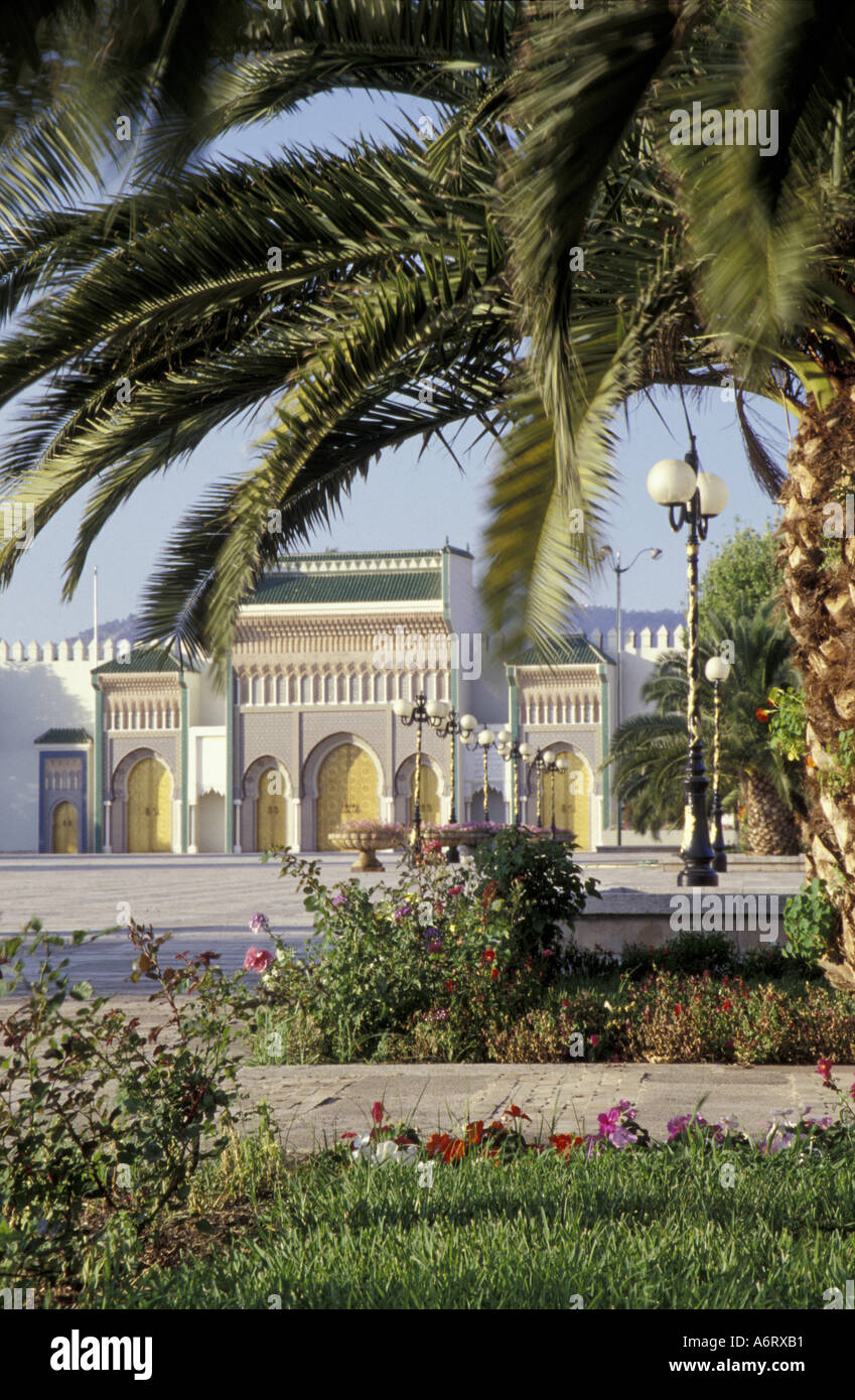 Africa, Morocco, Fes, King's Royal Palace viewed through palm tree ...
