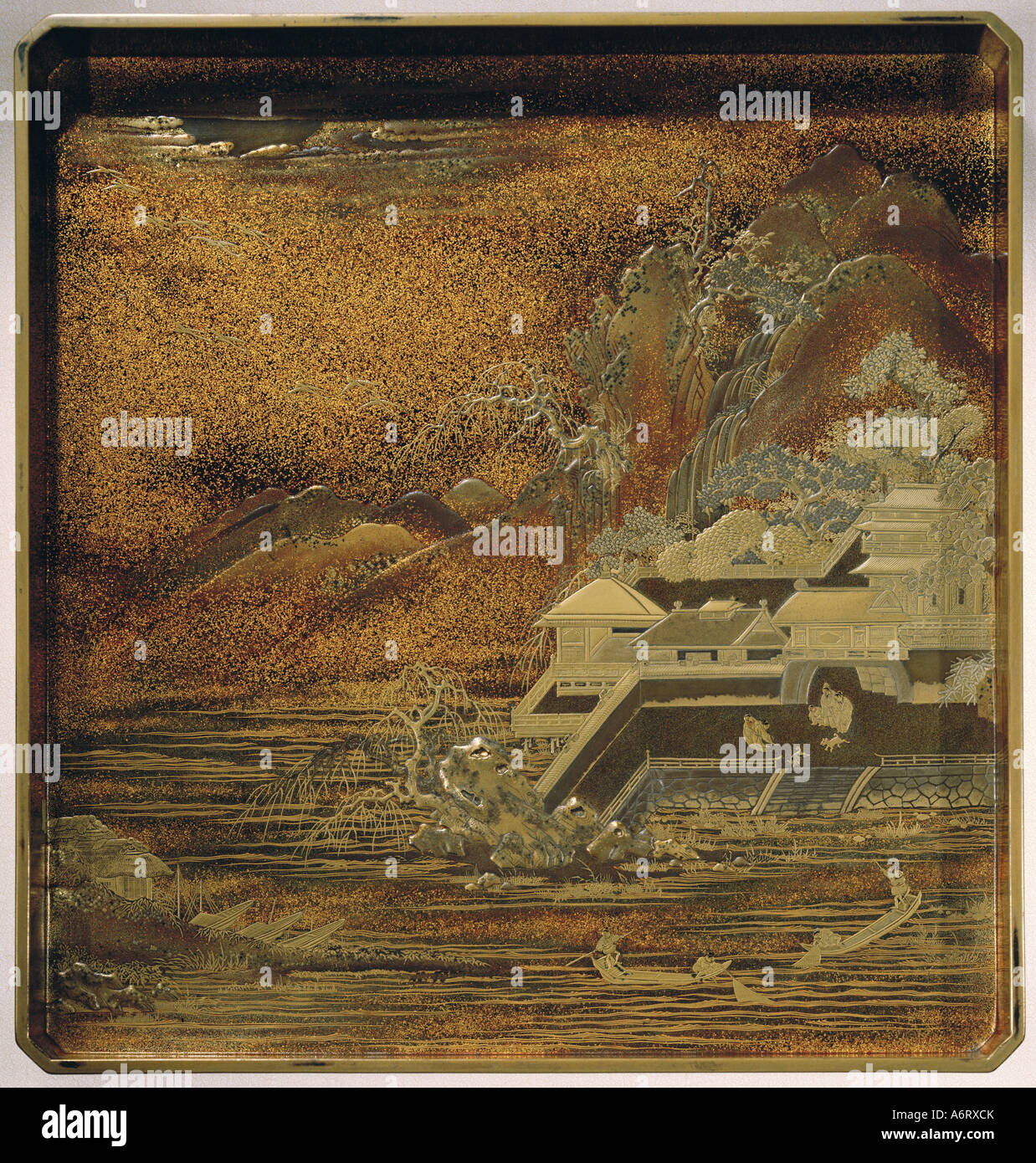 fine arts, Japan, lacquer work, gold lacquer and gold dust, landscape ...