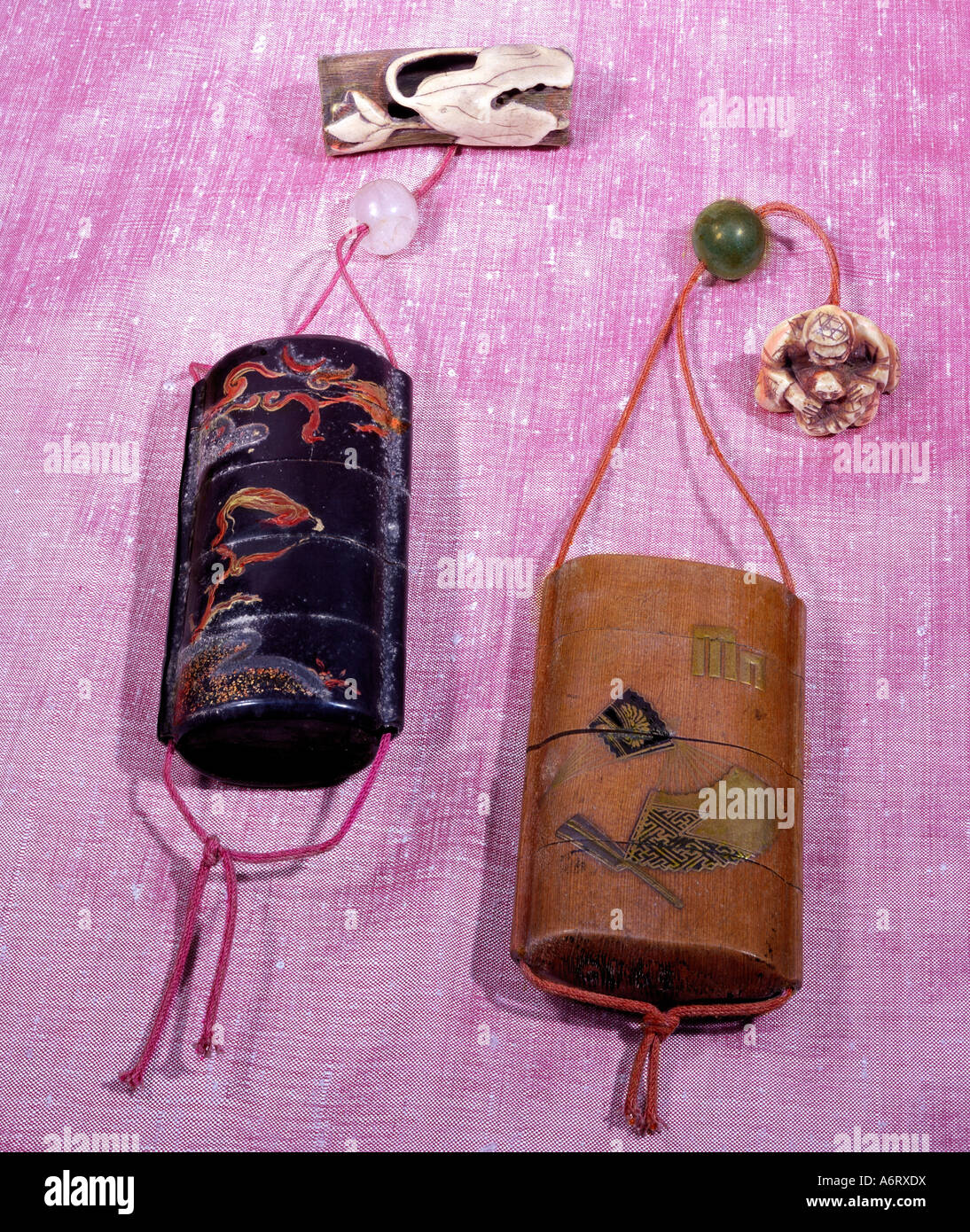 fine arts, Japan, lacquer work, two Inros (medicine box), left: wood ...