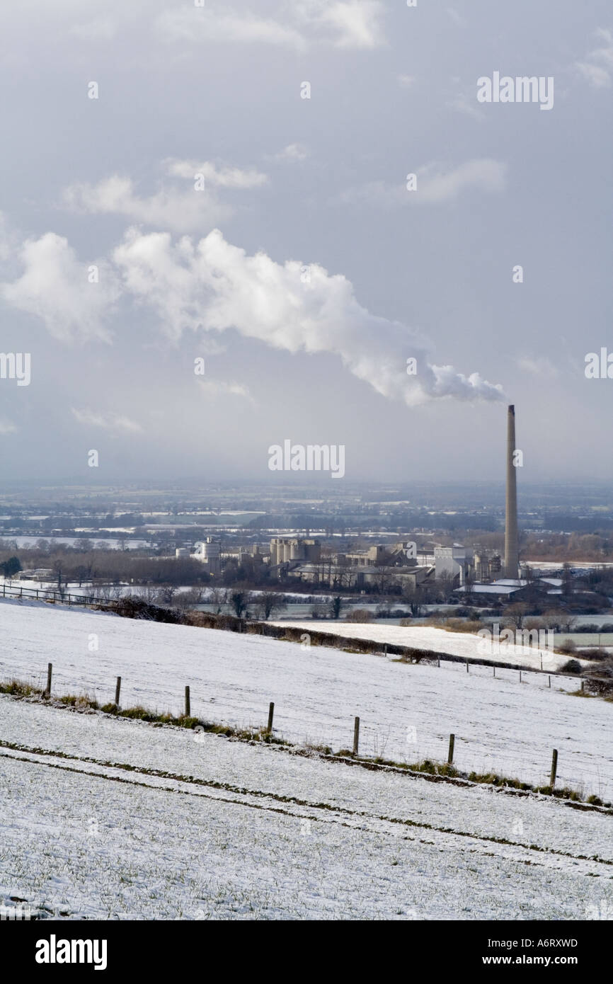 Westbury Cement Works Chimney after Snow Storm Stock Photo - Alamy
