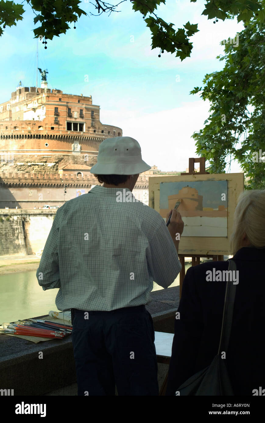 artist painting Castle St Angelo Rome italy Stock Photo - Alamy