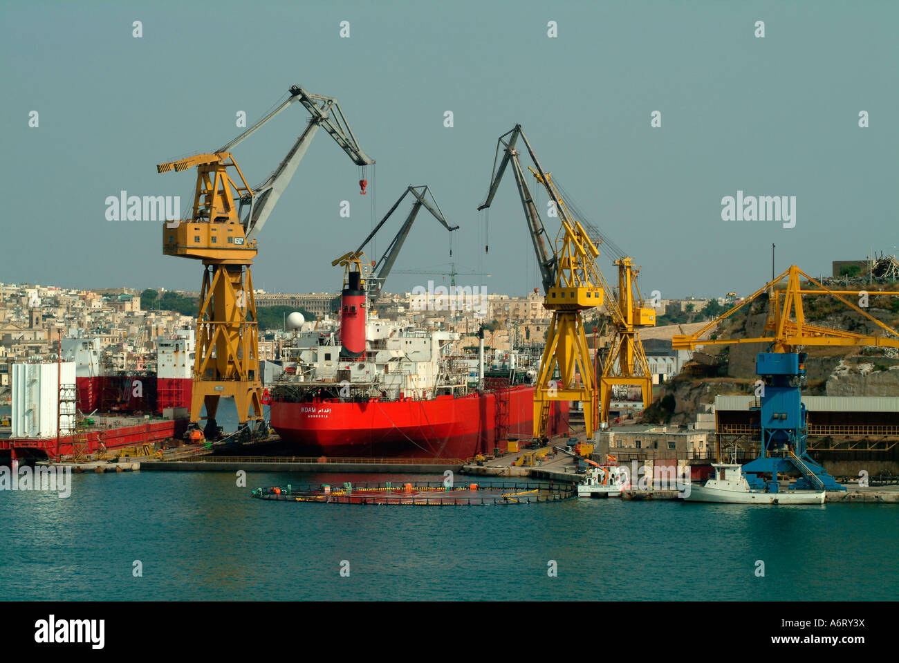 harbour valletta area malta docks and cranes Stock Photo - Alamy