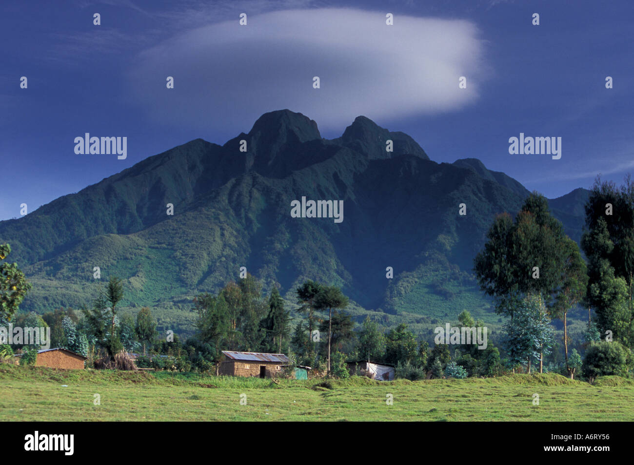 Africa, Rwanda, Virunga Volcanoes NP, view of the volcanoes from ...