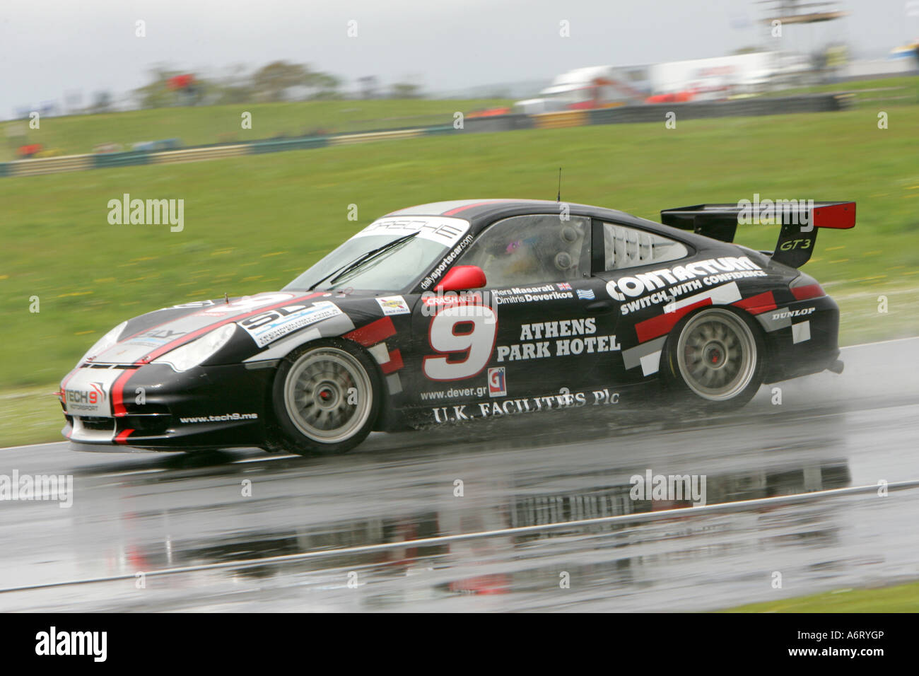 Croft Racing Circuit, in the wet Stock Photo - Alamy