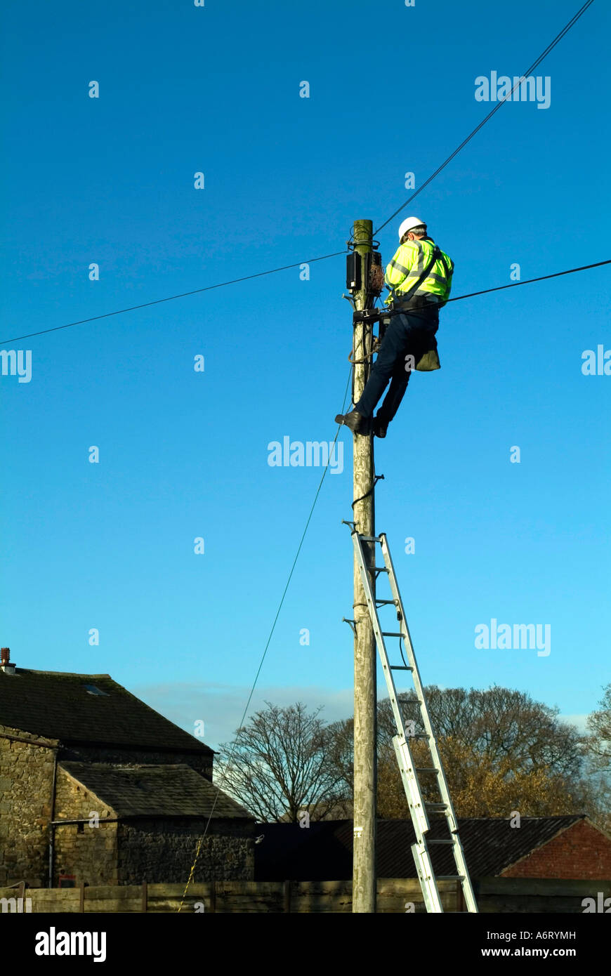 repairing phone line Stock Photo - Alamy