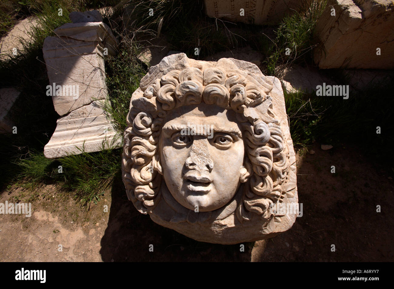 A gorgon head or nymph at the Severan Forum at Leptis Magna in Libya ...