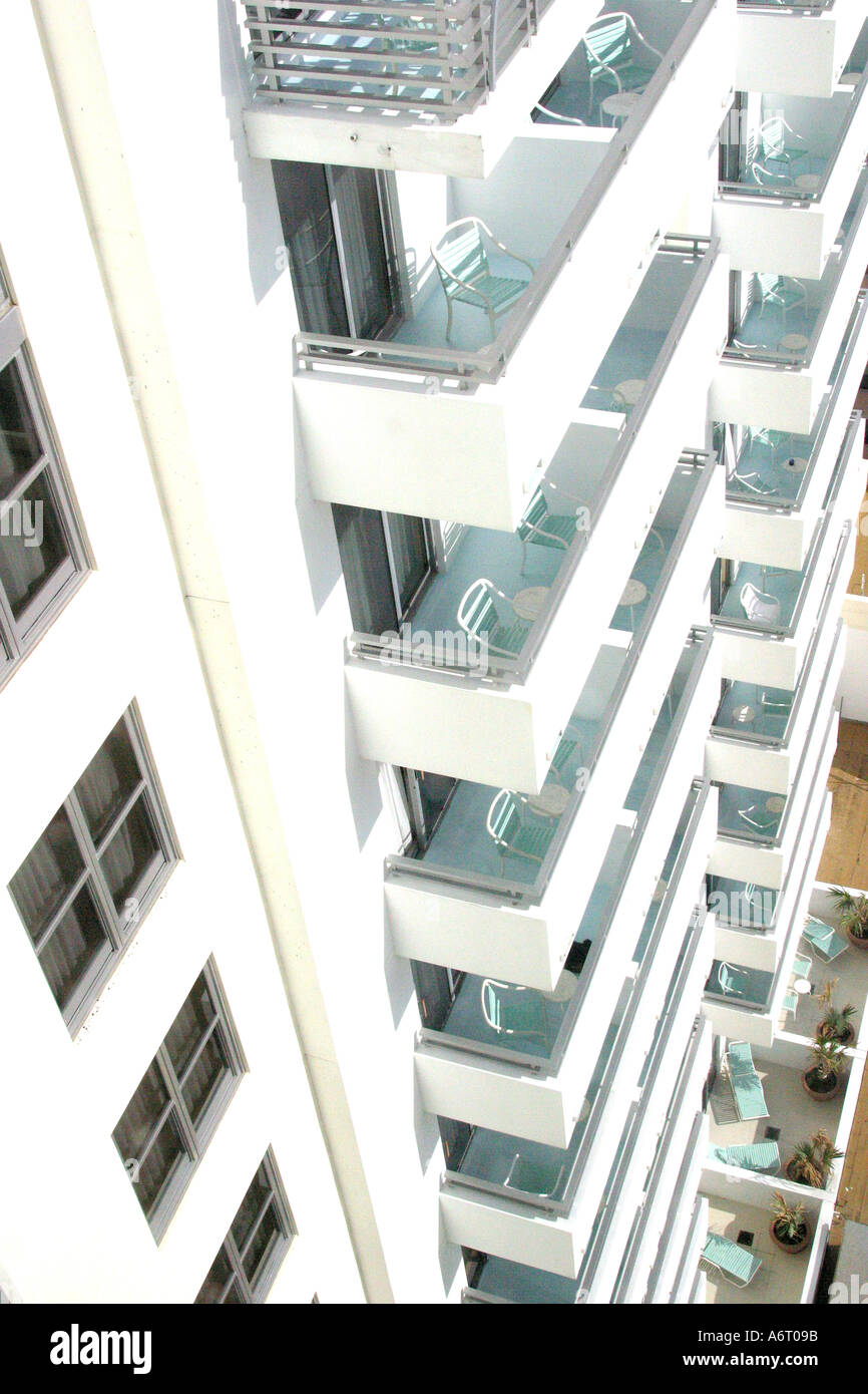Chairs on balconies of Art Deco building, South Beach Miami Stock Photo ...