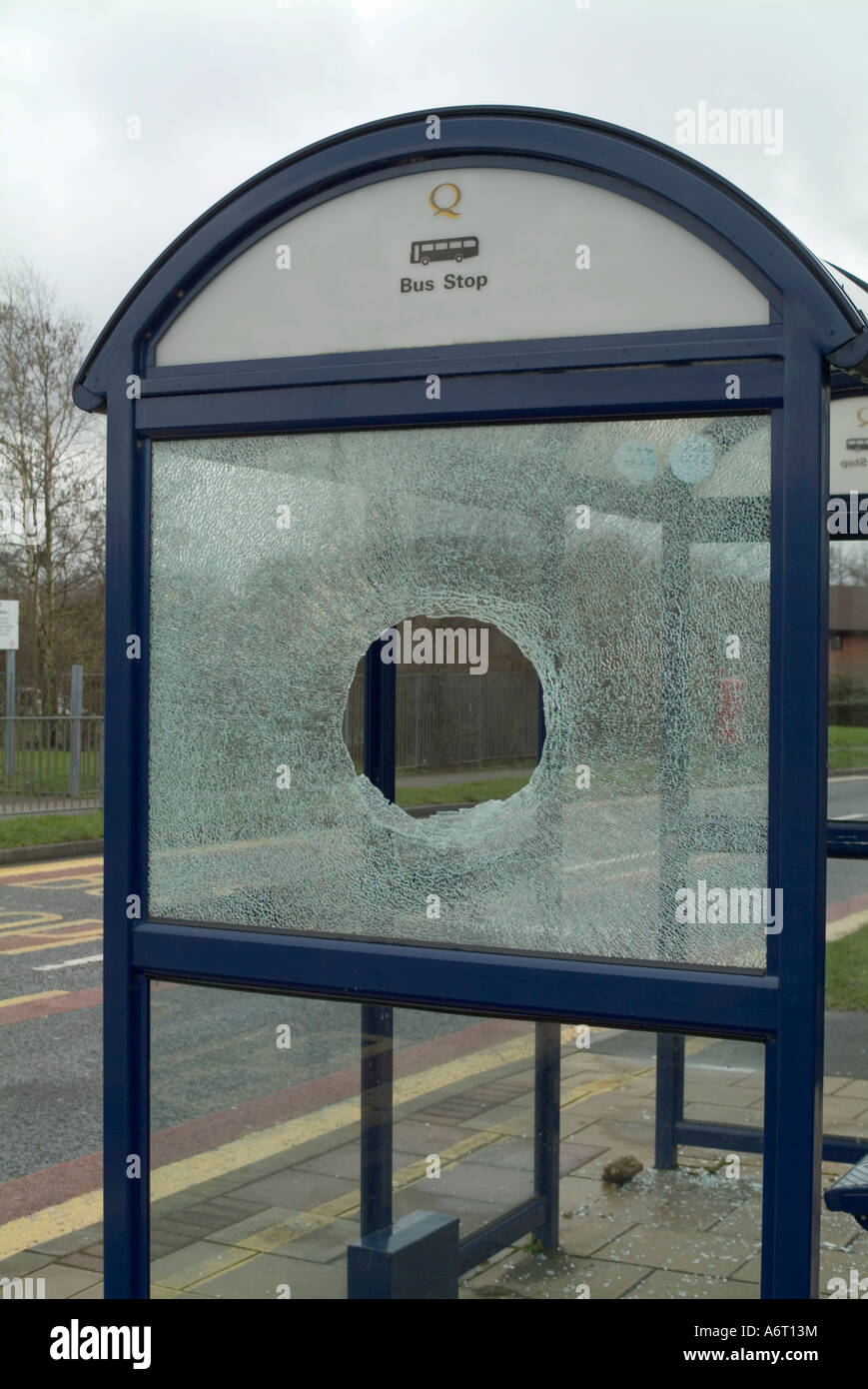 damaged bus shelter Stock Photo - Alamy