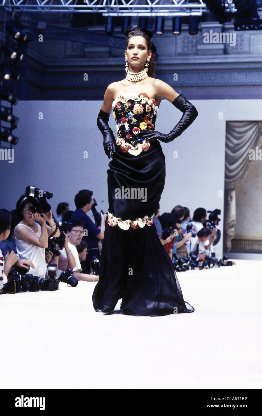 fashion, 1980s, mannequin, full length, wearing evening dress, catwalk ...