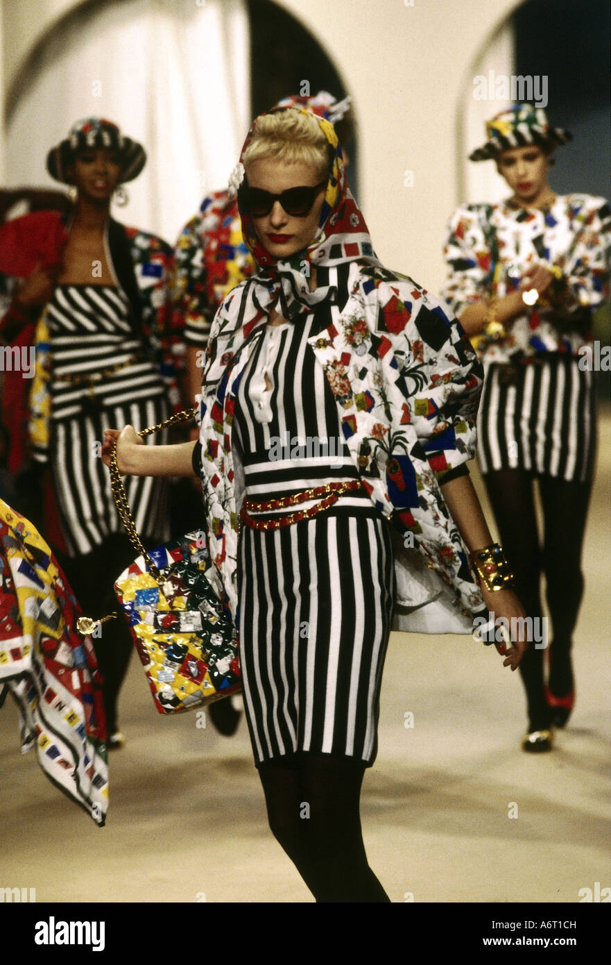 fashion, 1980s, mannequin, half length, wearing dress, catwalk, spring ...