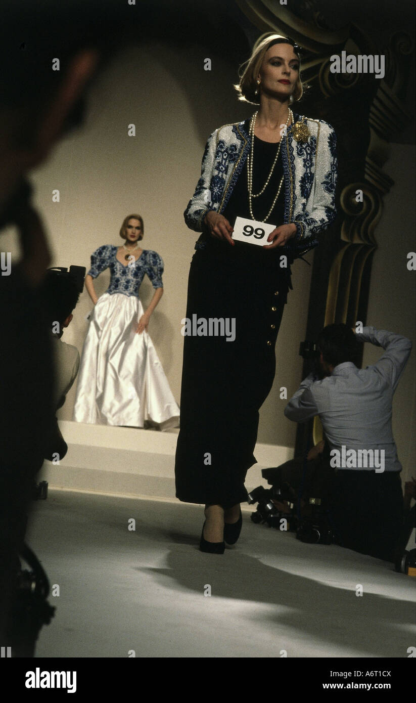 fashion, 1980s, mannequin, full length, wearing evening dress, catwalk ...