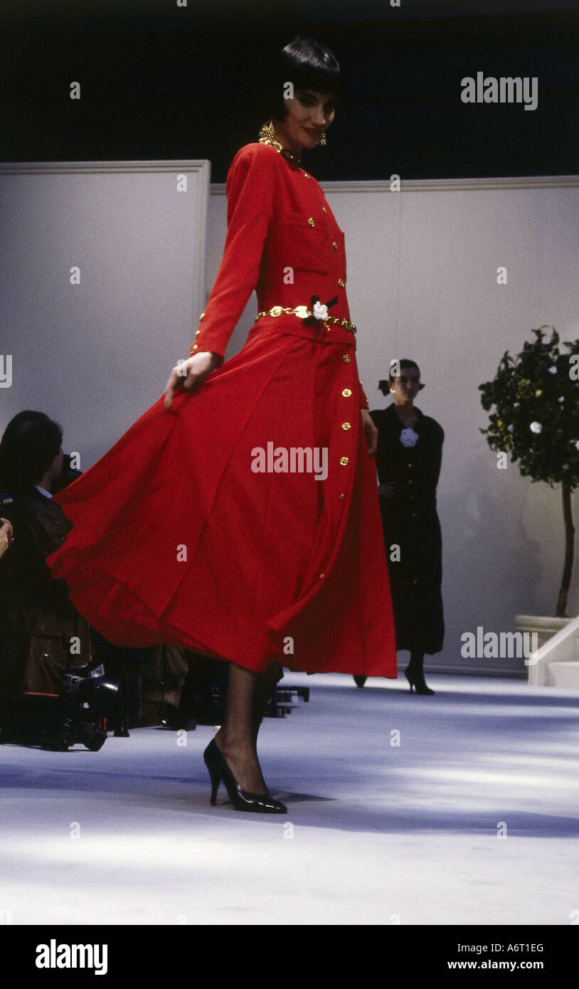 fashion, 1980s, mannequin, full length, wearing red two-piece, catwalk ...