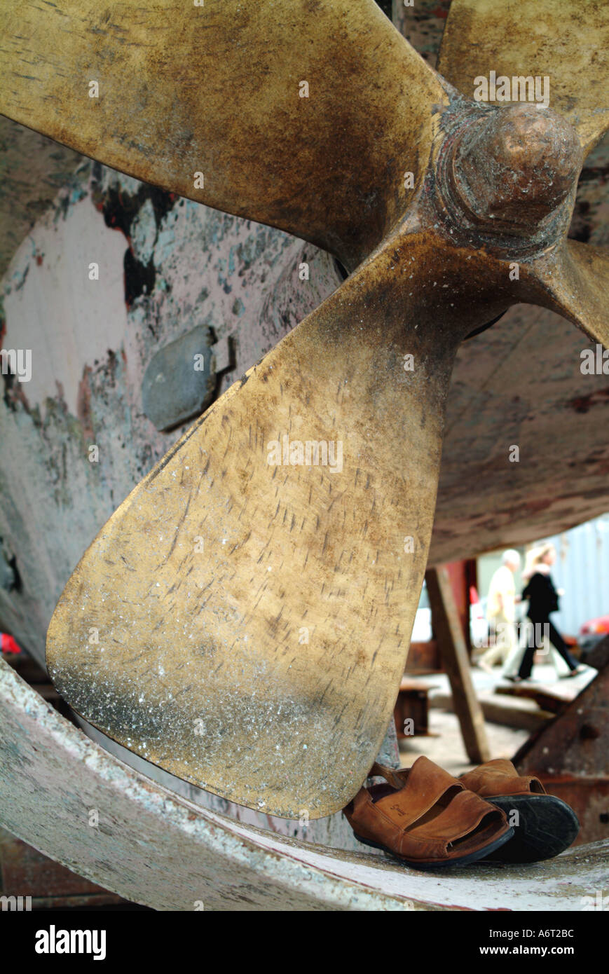 Ships propeller enclosed in tunnel guard with disgarded shoes Stock ...