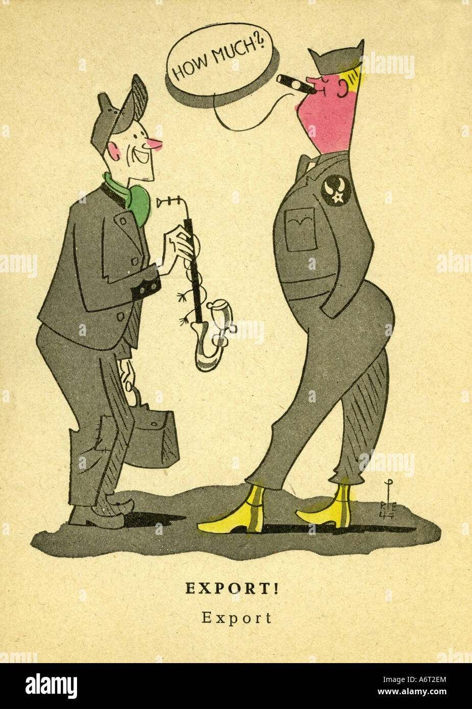 events, post war era, Germany, caricature, "Export", drawing by Rolf ...