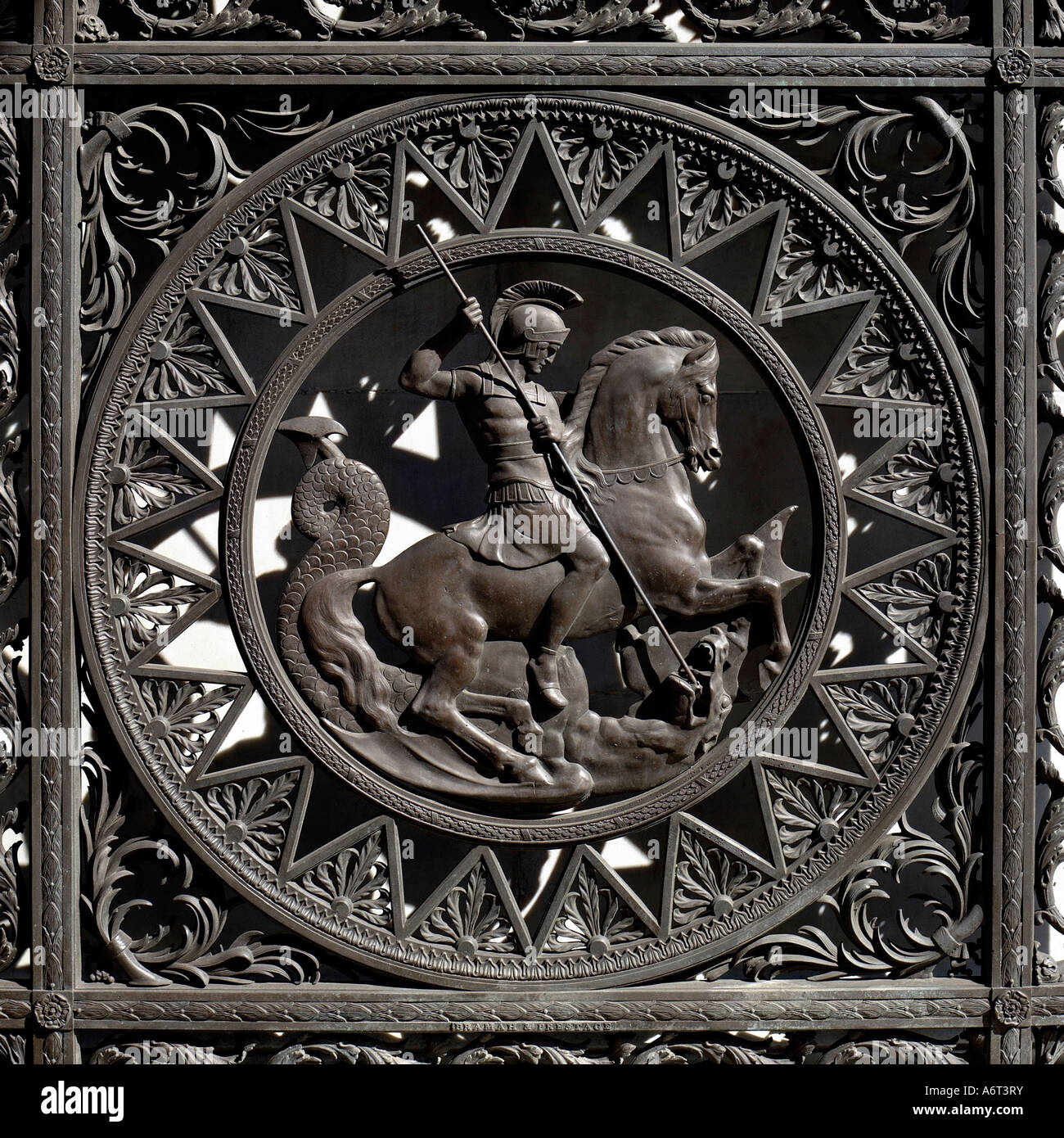 St George and the dragon detail on Marble Arch. London, England, UK ...