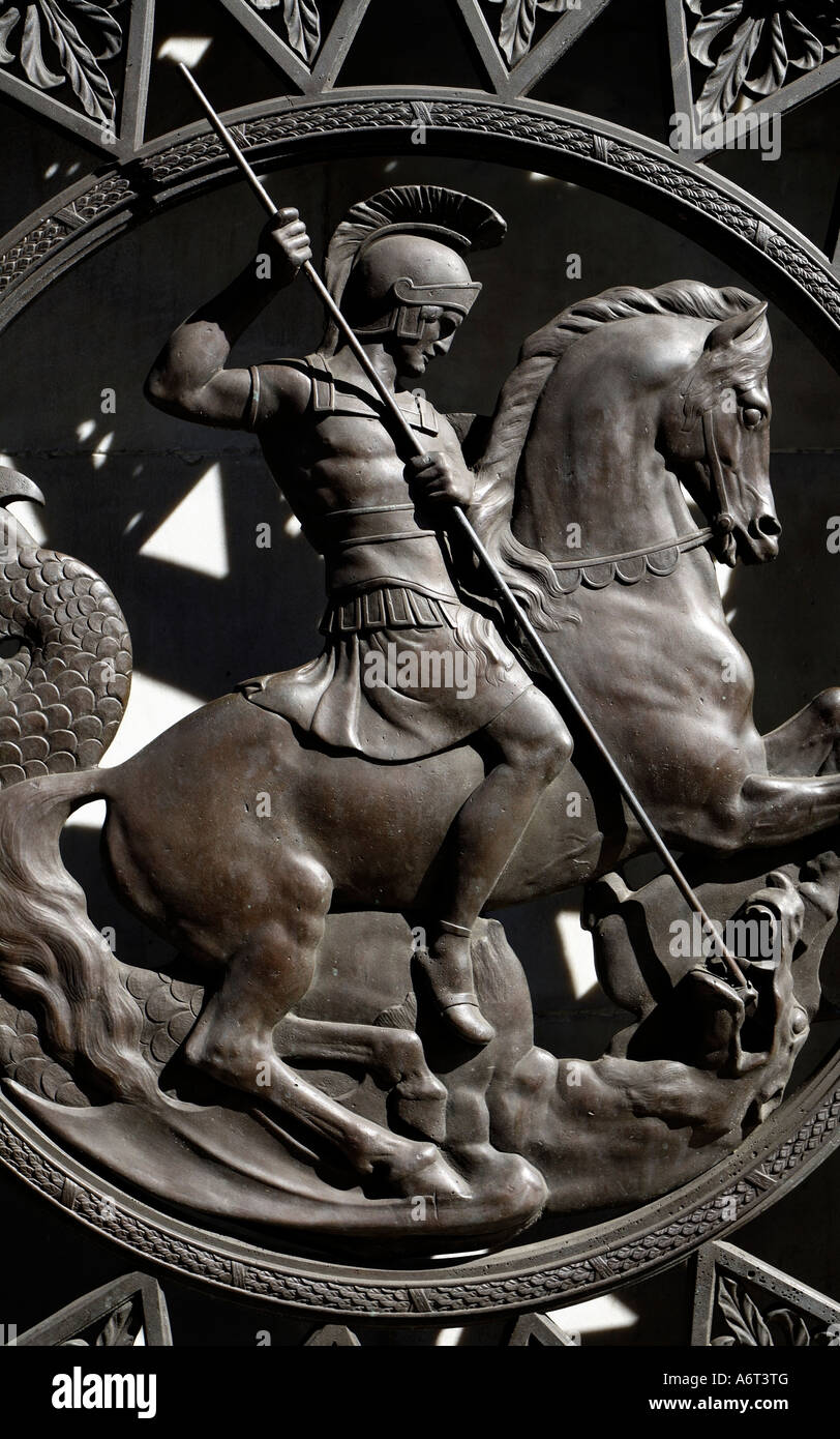 St George and the dragon detail on Marble Arch. London, England, UK ...