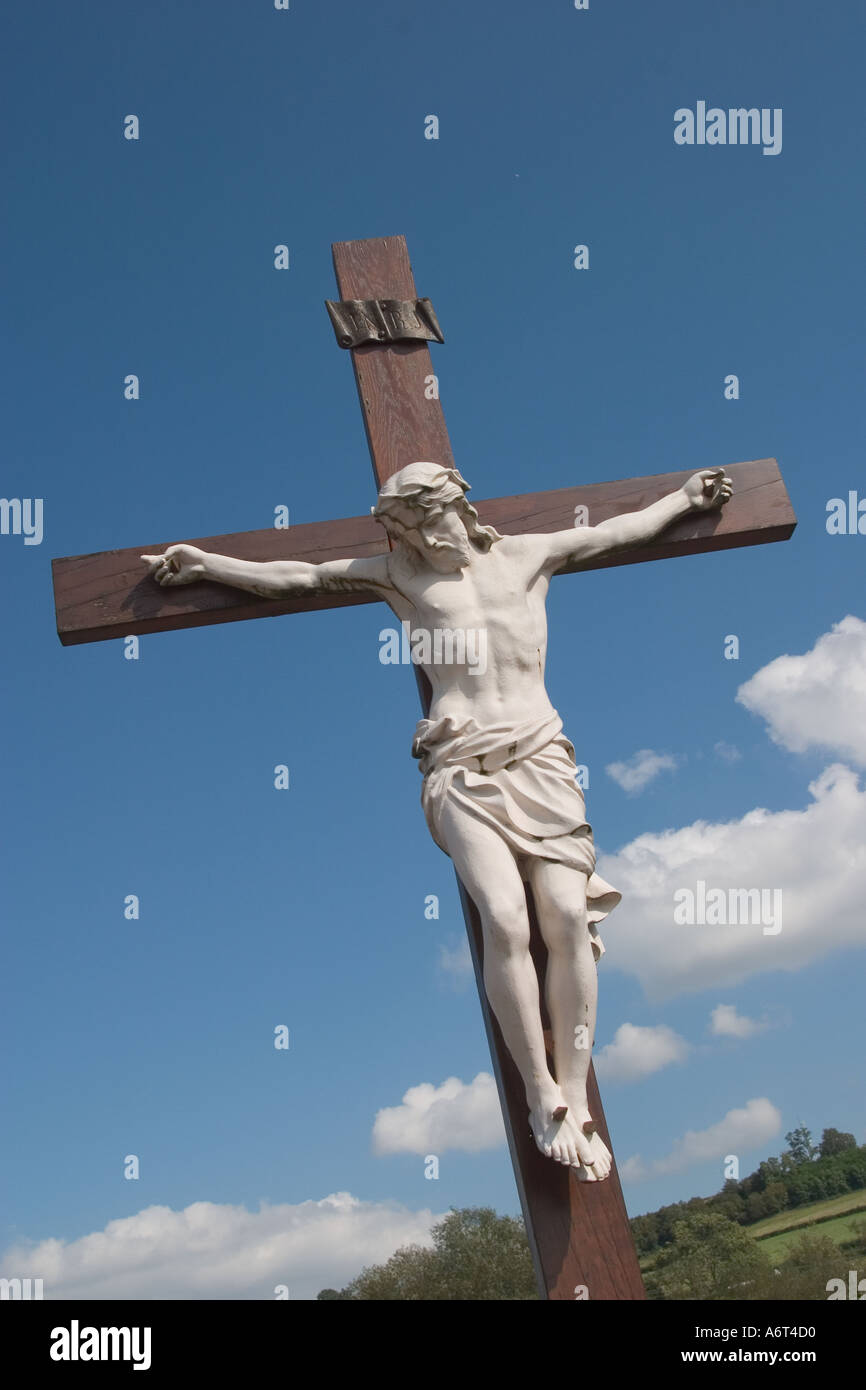Christ on cross in French church cemetery near Autun France Stock Photo ...