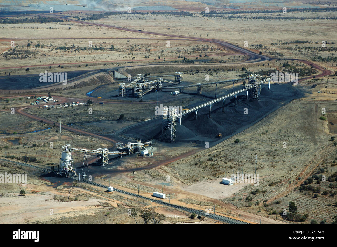 aerial view of Central Queensland coal mine processing and loading ...