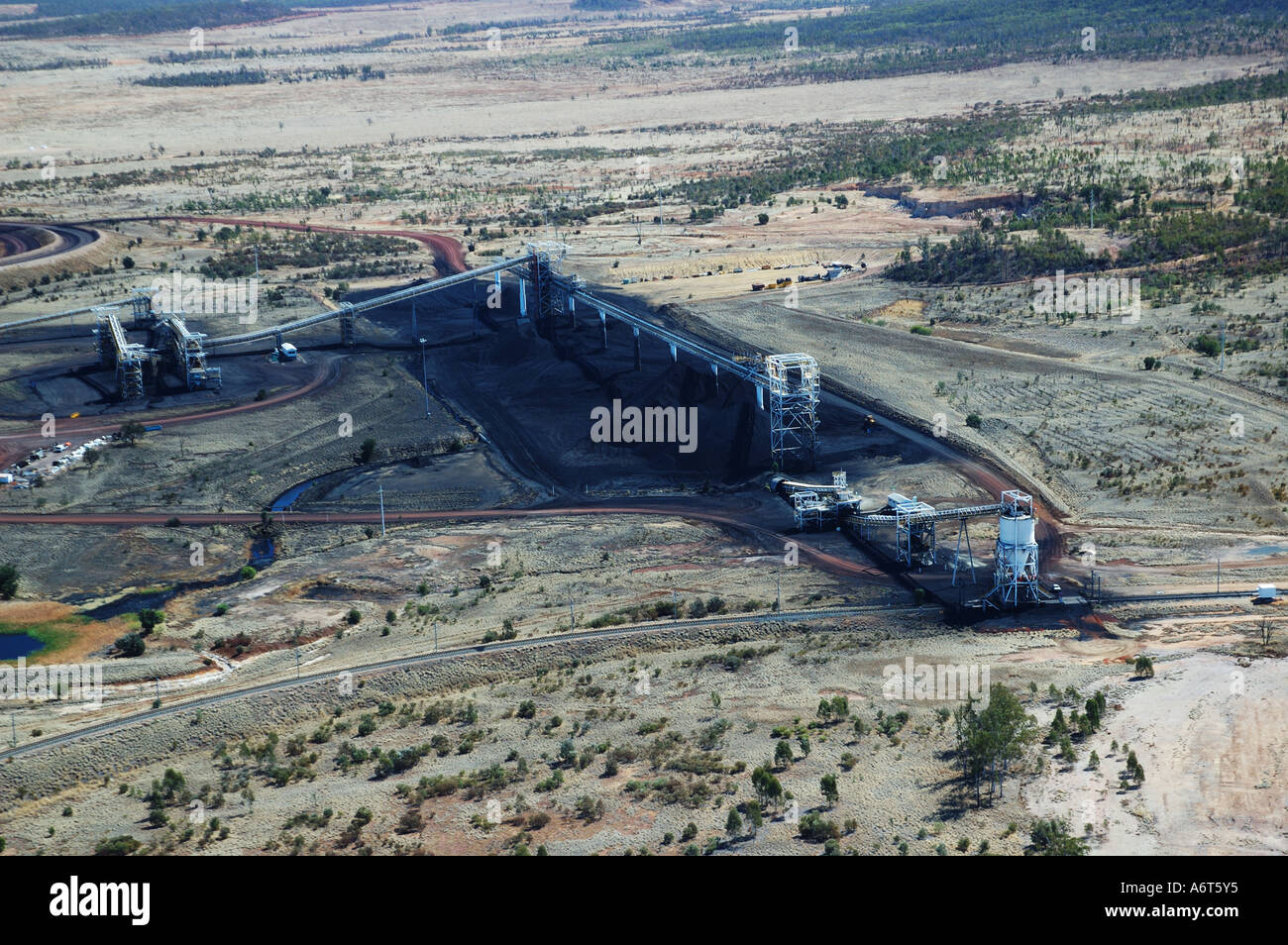 aerial view of Central Queensland coal mine processing and loading ...
