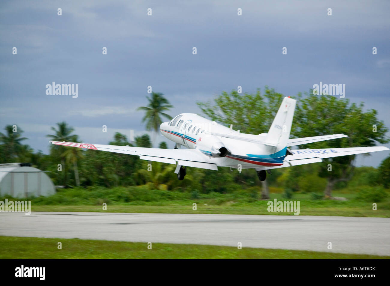 A private Japanese jet takes off from Funafuti island, Tuvalu Stock ...