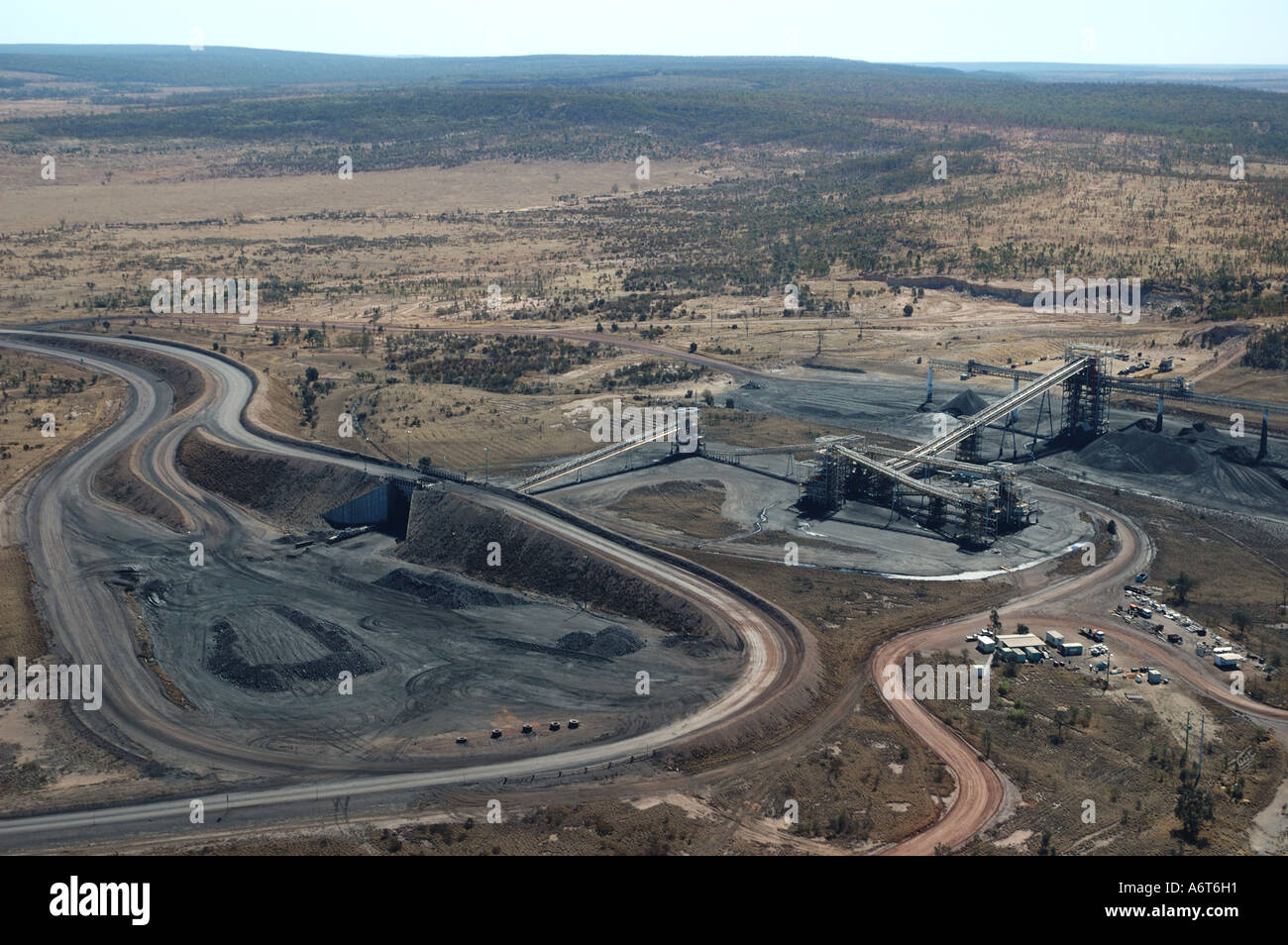 aerial view of Central Queensland coal mine processing and loading ...