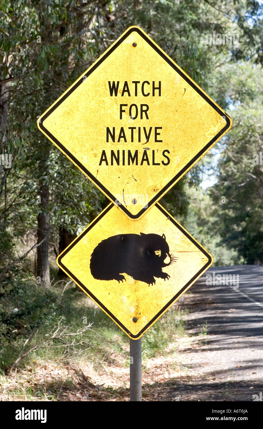 Watch for native animals road sign Stock Photo - Alamy