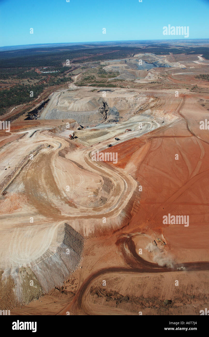 Aerial view open cut coal mine Central Queensland coal basin Australia ...