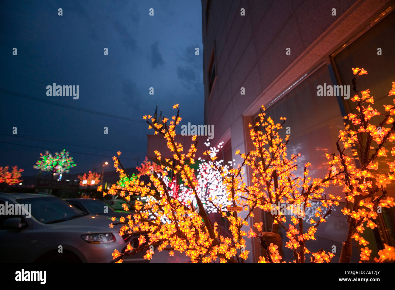 Tree lights outside the Hotel Grand Incheon, Seoul, south Korea Stock ...