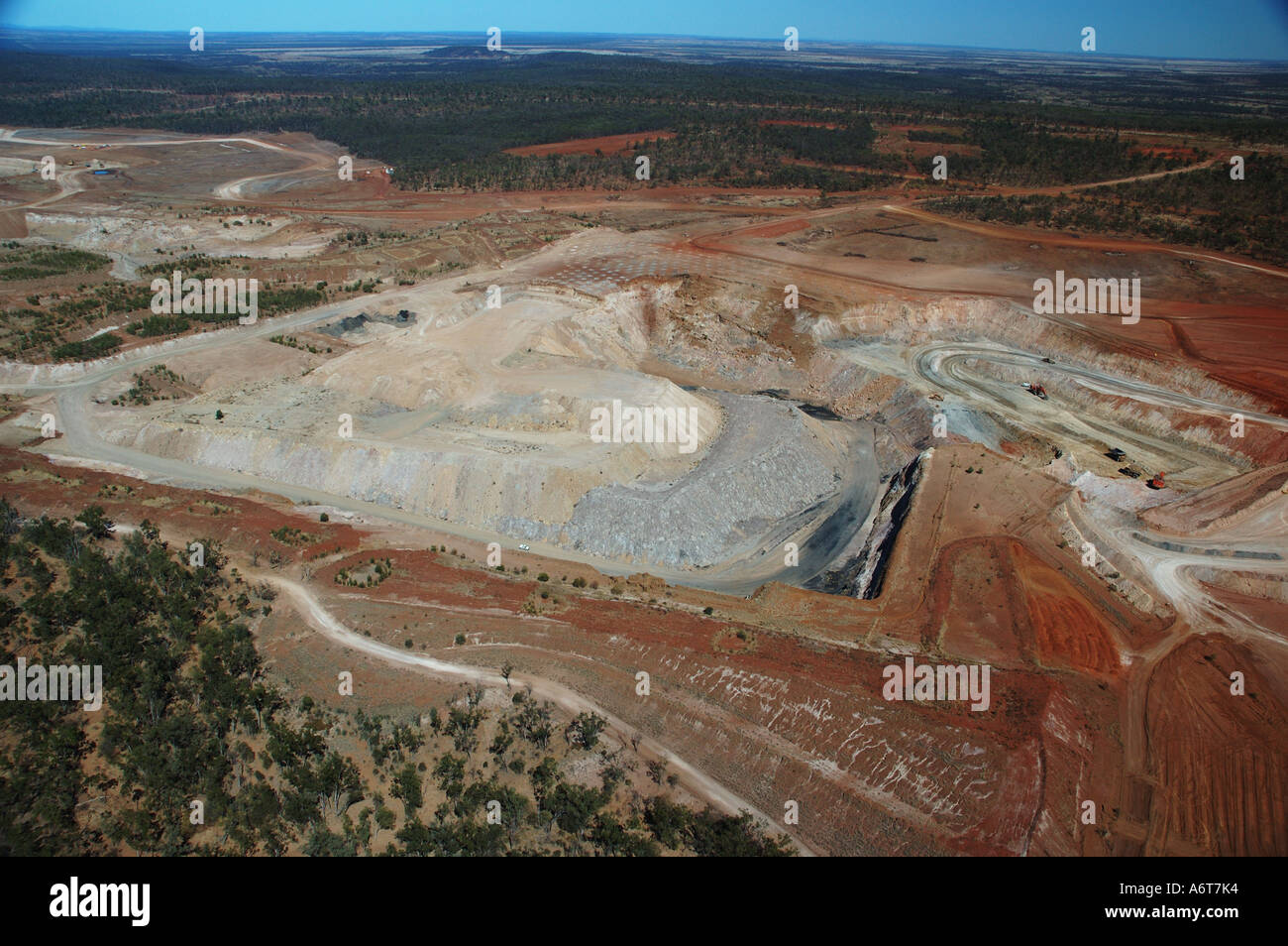 Aerial view open cut coal mine Central Queensland coal basin Australia ...